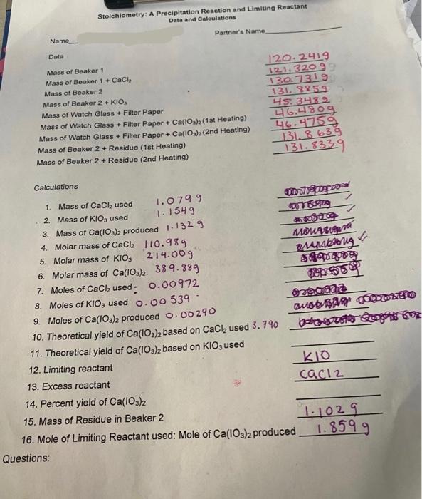 Solved Stoichiometry: A Precipitation Reaction and Limiting | Chegg.com
