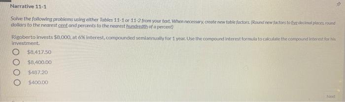 Solved Narrative 11-1 Solve the following problems using | Chegg.com