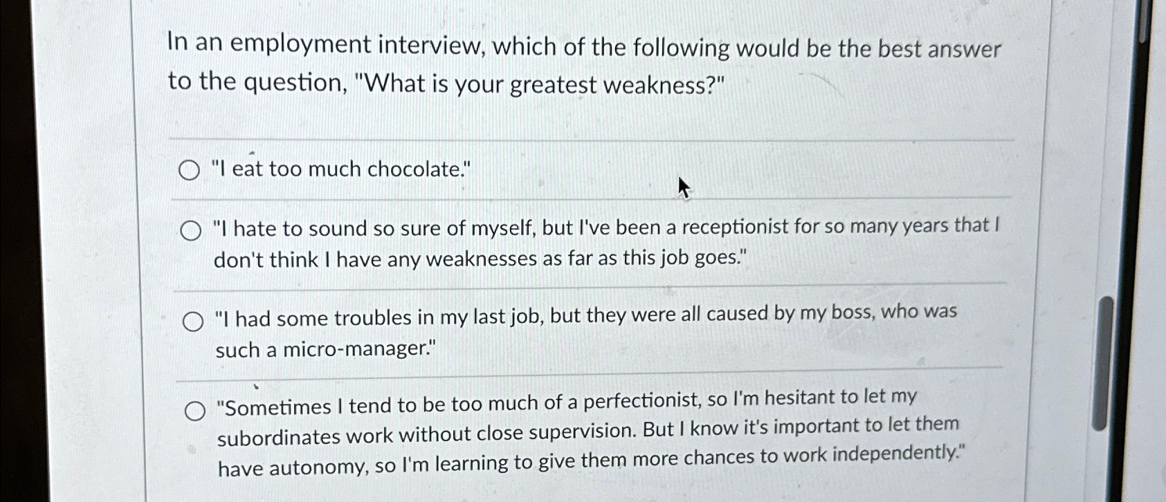 Solved In an employment interview, which of the following | Chegg.com