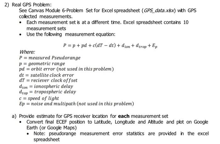 Solved Real GPS Problem: See Canvas Module 6-Problem Set for | Chegg.com
