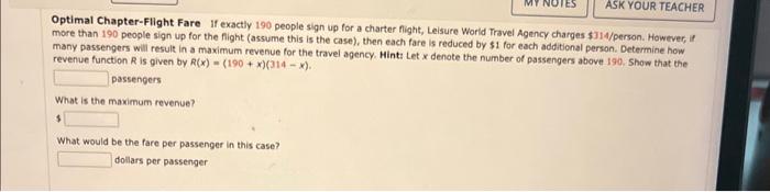 Solved Optimal Chapter-Flight Fare If exactly 190 people | Chegg.com