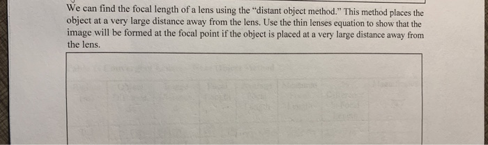 Solved We can find the focal length of a lens using the | Chegg.com