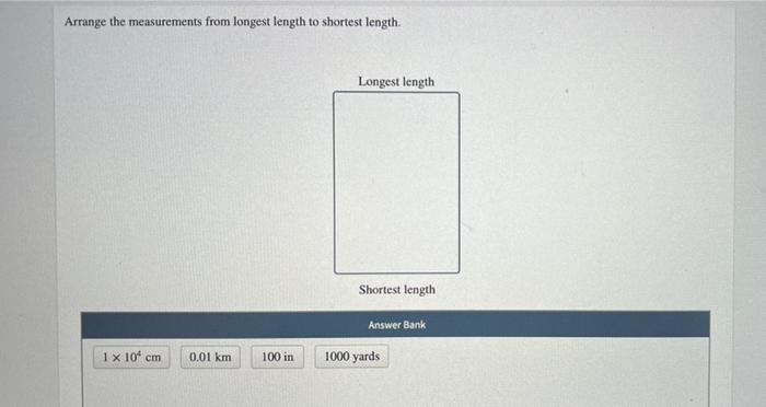 Solved Arrange the measurements from longest length to | Chegg.com