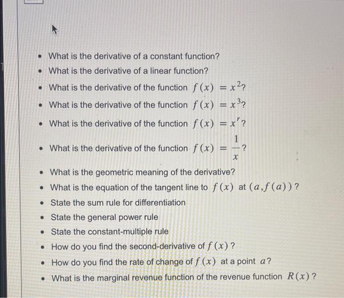Solved - What is the derivative of a constant function? - | Chegg.com