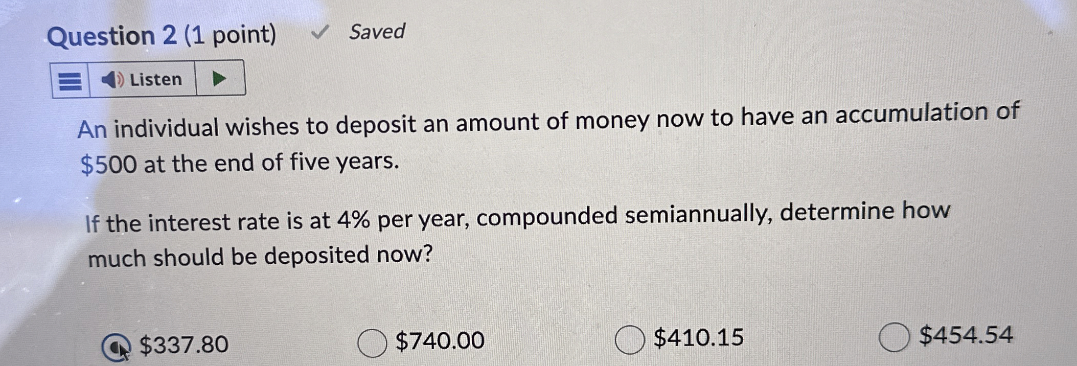 Solved Question 2 (1 ﻿point) ﻿SavedListenAn individual | Chegg.com
