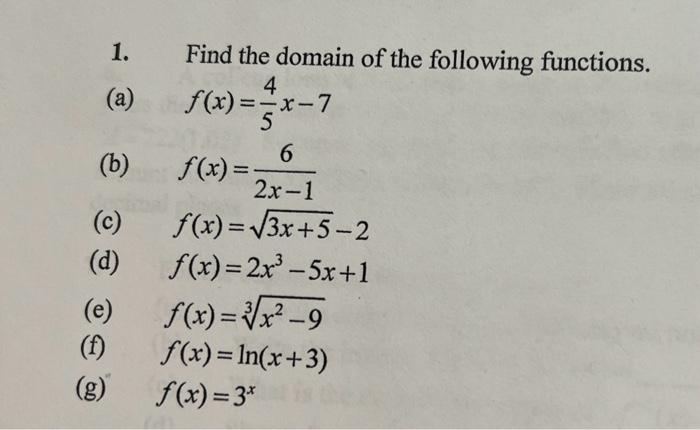 Solved 1 Find The Domain Of The Following Functions A