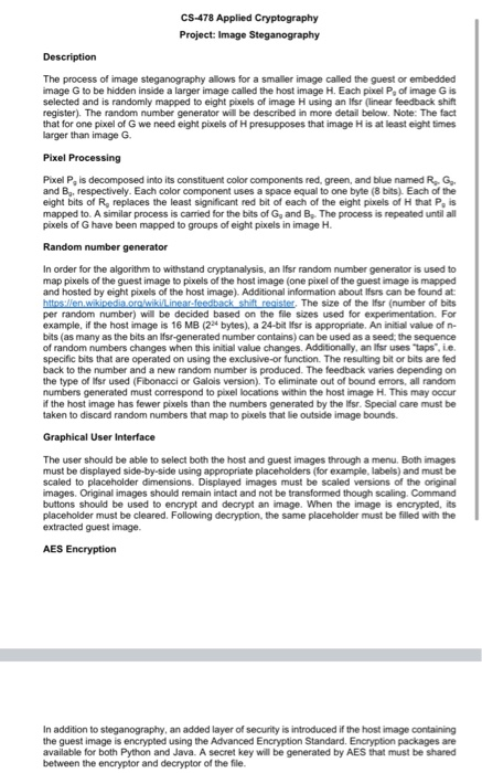 Solved CS-478 Applied Cryptography Project: Image | Chegg.com