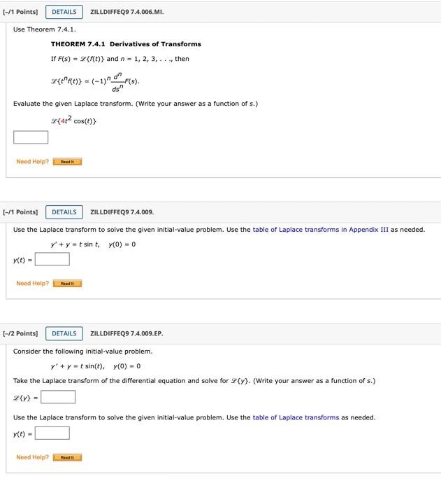 Solved Use Theorem 7.4.1. THEOREM 7.4.1 Derivatives of | Chegg.com