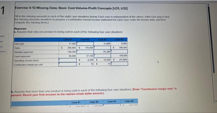 Solved Exercise 4-13 Missing Data; Basic Cost-Volume-Profit | Chegg.com