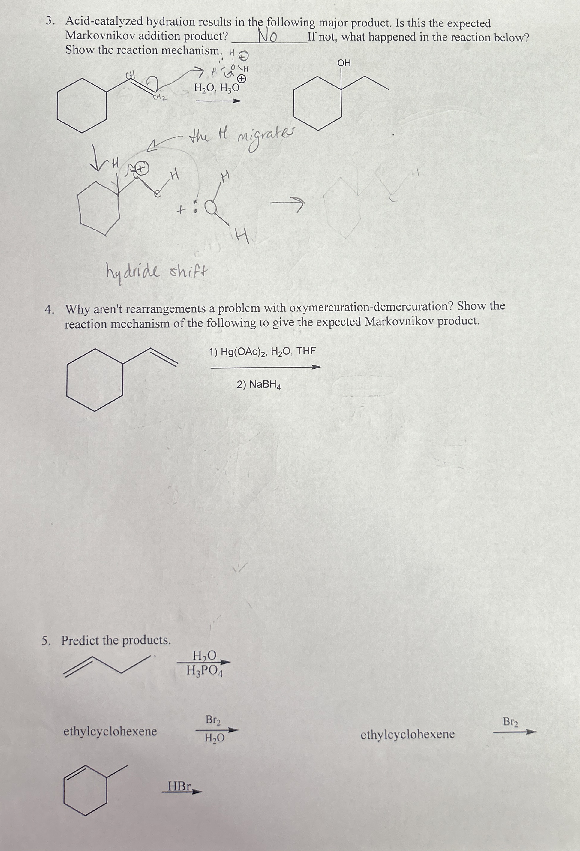 Solved Acid-catalyzed hydration results in the following | Chegg.com