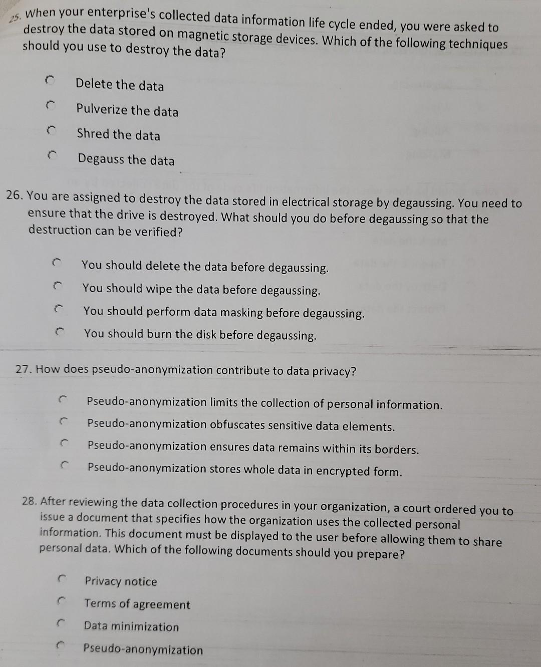 Solved when your enterprise's collected data information | Chegg.com