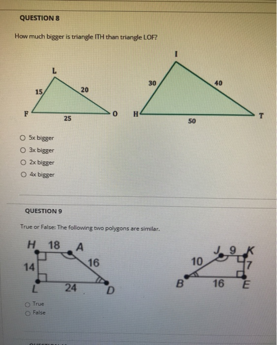 Solved QUESTION 8 How much bigger is triangle ITH than | Chegg.com