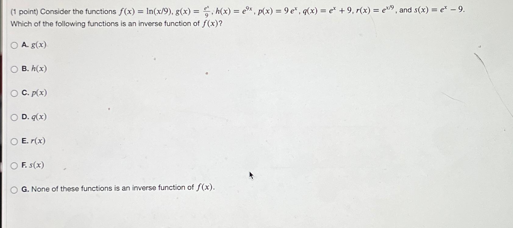 Solved (1 point) Consider the functions | Chegg.com