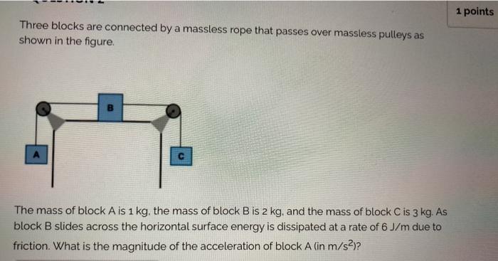 Solved 1 points Three blocks are connected by a massless | Chegg.com