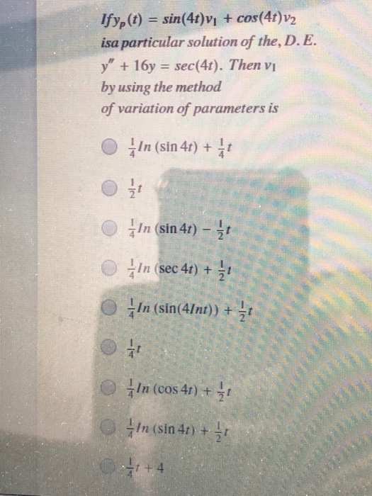 Solved Ifyp(t) = sin(4t)v, + cos(4t)v2 isa particular | Chegg.com