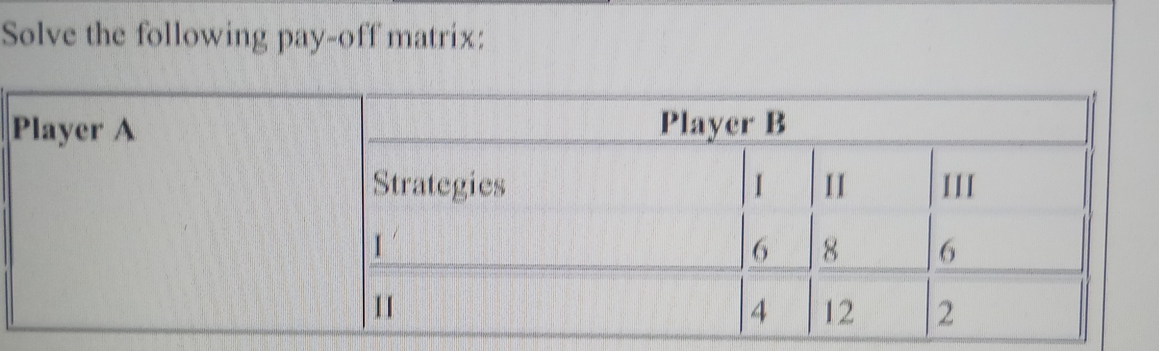 Solved Solve the following pay-off matrix:\table[[Player | Chegg.com Solved Solve the following pay-off matrix:\table[[Player | Chegg.com