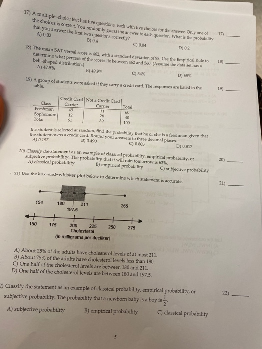 Solved A multiple-choice test has five questions, each with | Chegg.com