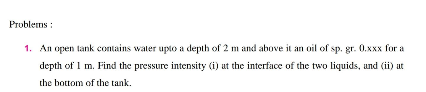 Solved Problems : 1. An open tank contains water upto a | Chegg.com