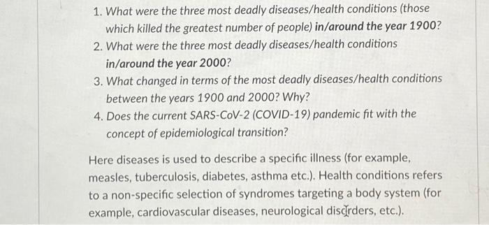 Solved 1. What were the three most deadly diseases/health | Chegg.com