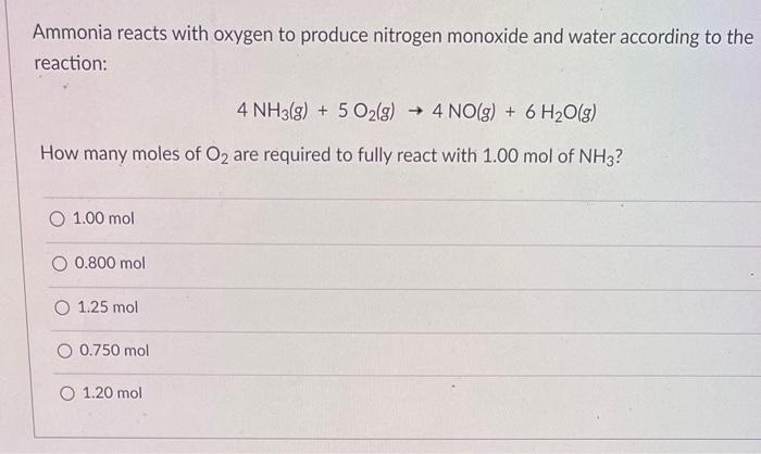 Solved Ammonia reacts with oxygen to produce nitrogen | Chegg.com