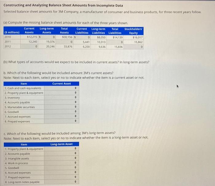 Solved Constructing and Analyzing Balance Sheet Amounts from | Chegg.com