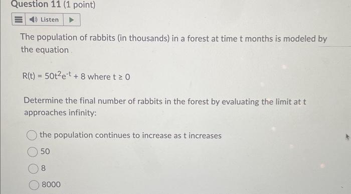 Solved The population of rabbits (in thousands) in a forest | Chegg.com