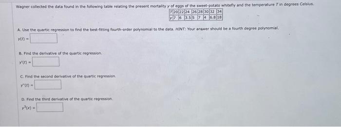 Solved use quartic regression, first derivative, second | Chegg.com