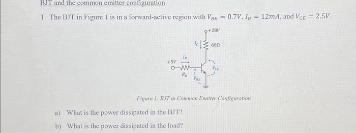 Solved 1. The BJT in Figure 1 is in a forward-active region | Chegg.com