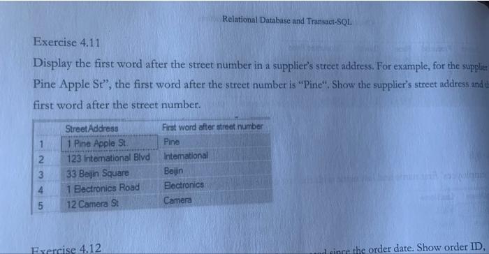 Solved Exercise 4.11 Display the first word after the street | Chegg.com