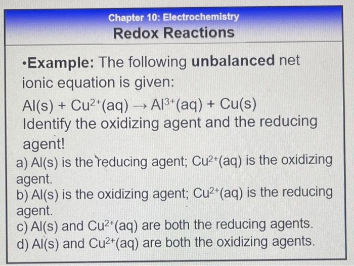 Solved Chapter 10: Electrochemistry Redox Reactions - | Chegg.com