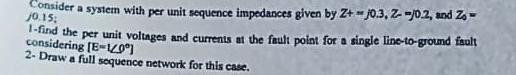 Solved Consider a system with per unit sequence impedances | Chegg.com