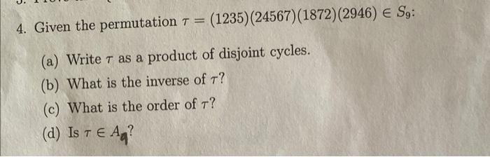 Solved 4. Given the permutation | Chegg.com