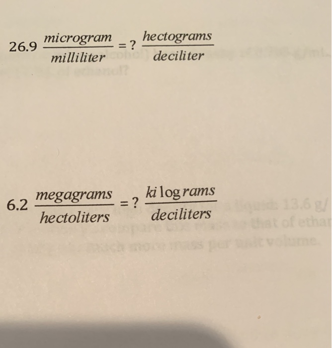 Solved microgram 26.9 = ? milliliter hectograms deciliter | Chegg.com