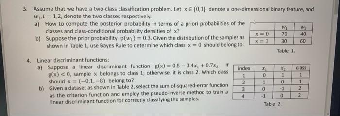 Solved 70 40 3. Assume that we have a two-class | Chegg.com