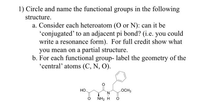 Solved 1) Circle and name the functional groups in the | Chegg.com