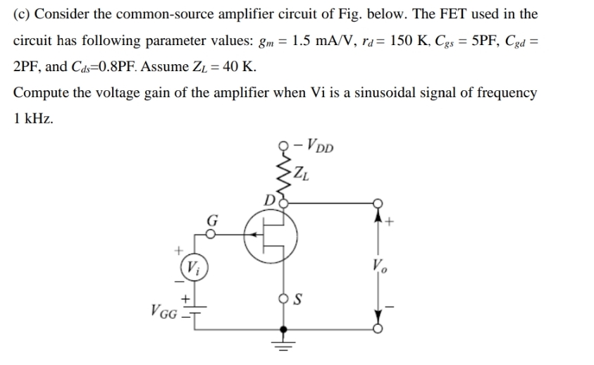 Solved C consider The Common Source Amplifier Circuit Of