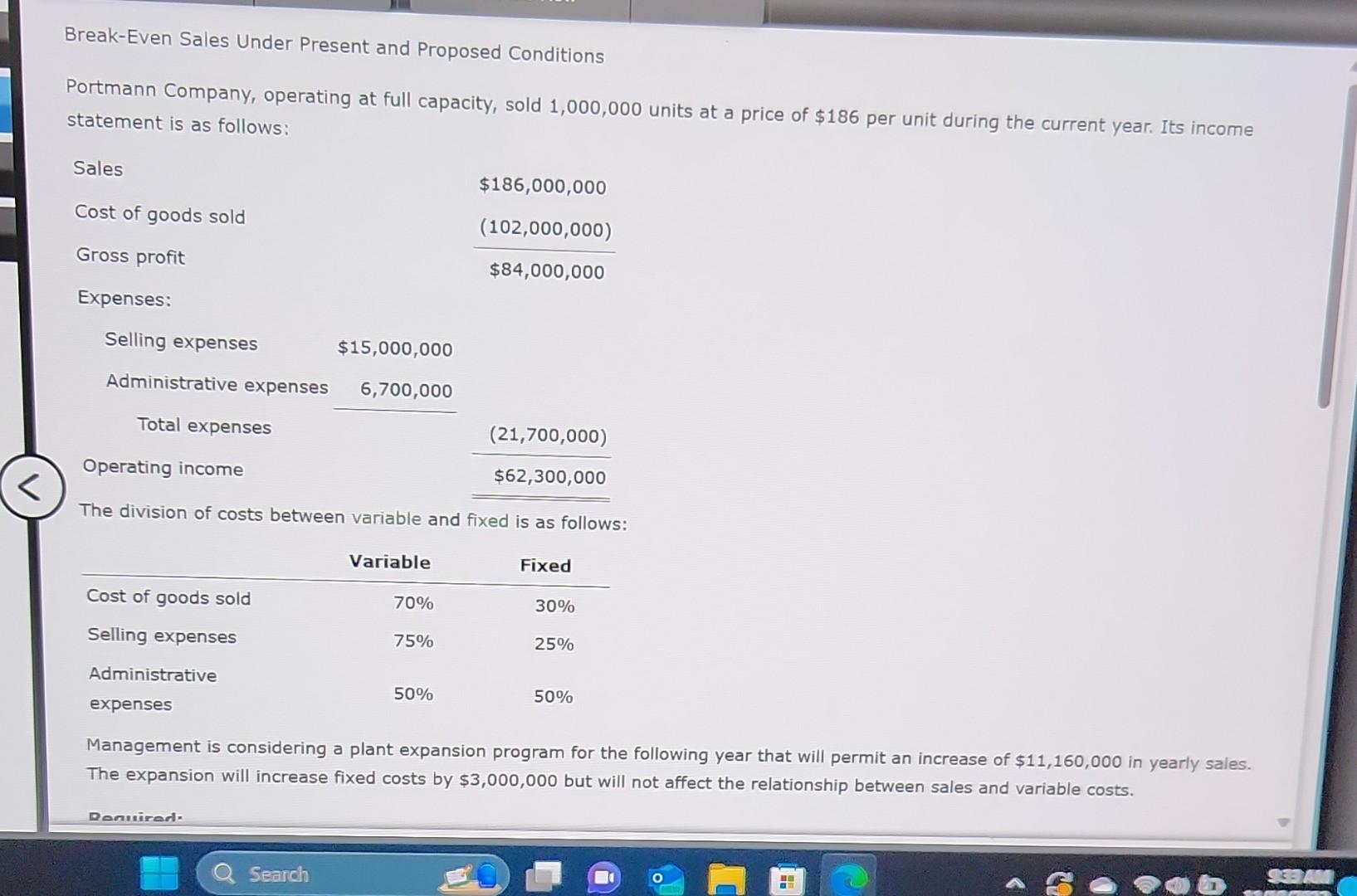 Solved Break-Even Sales Under Present and Proposed | Chegg.com