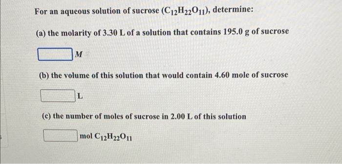 Solved For an aqueous solution of sucrose (C12H22O11), | Chegg.com