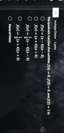 Solved 19Multiple Choice 1 ﻿pointThe quadratic function that | Chegg.com