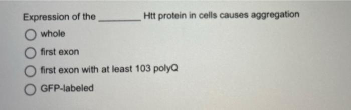 Solved Expression of the Htt protein in cells causes | Chegg.com