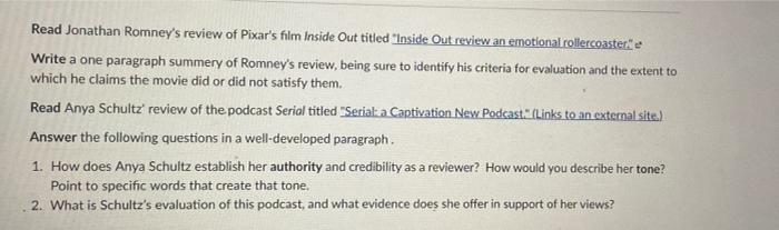 Read Jonathan Romney's review of Pixar's film Inside | Chegg.com