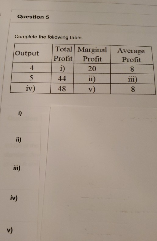 Solved Question 5 Complete The Following Table Output 4 