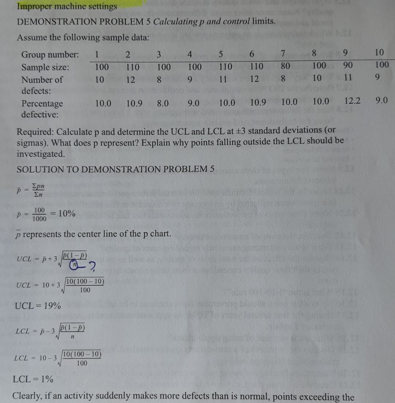 Solved Improper machine settingsDEMONSTRATION PROBLEM 5 | Chegg.com