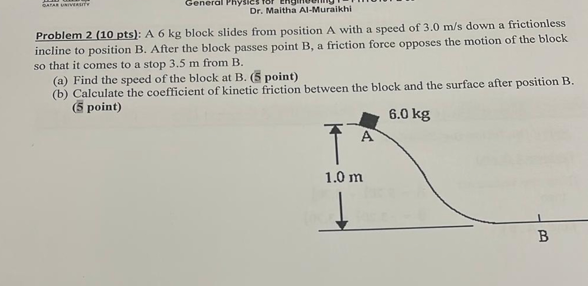 Solved Problem 2 (10 ﻿pts): A 6kg ﻿block slides from | Chegg.com