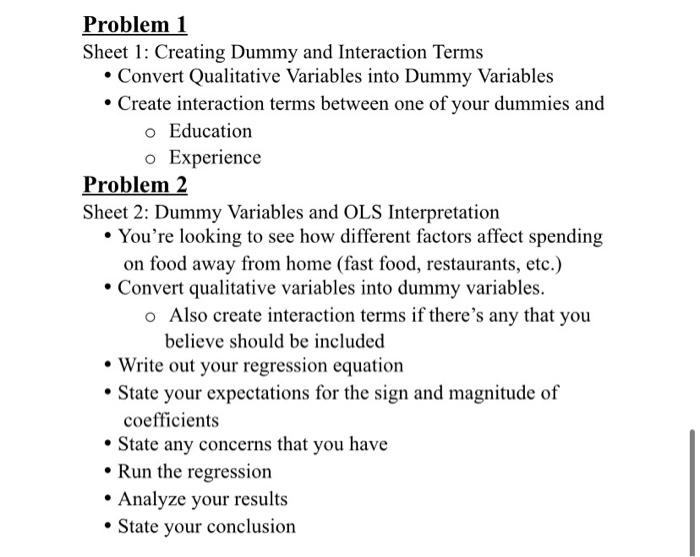 Solved Problem 1 Sheet 1: Creating Dummy and Interaction | Chegg.com