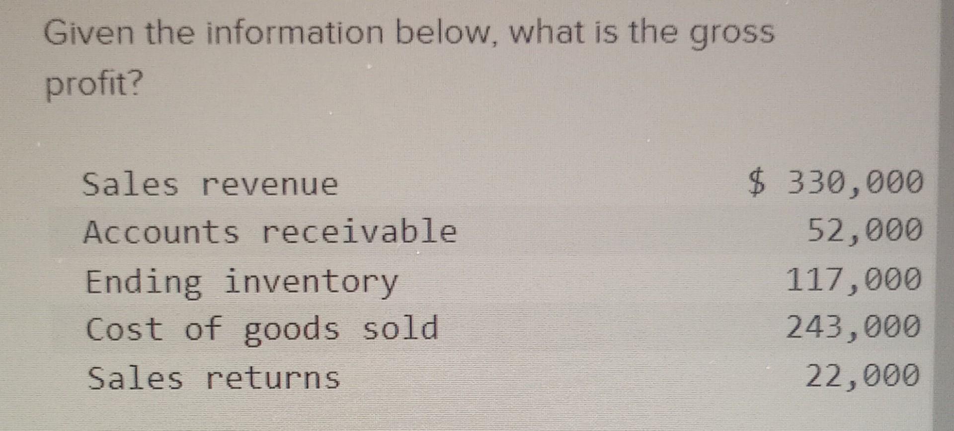 Solved Given the information below, what is the gross | Chegg.com