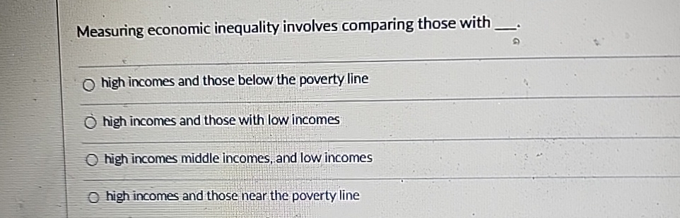 Solved Measuring economic inequality involves comparing | Chegg.com