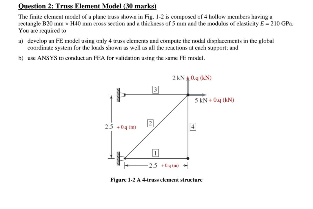 Solved Question 2: Truss Element Model (30 marks) The finite | Chegg.com