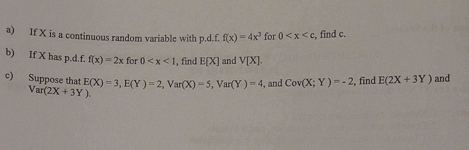 Solved a) If X is a continuous random variable with p.d.f. | Chegg.com