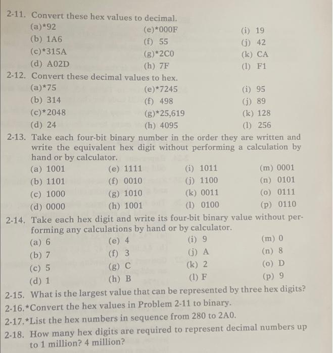 Solved 2-11. Convert these hex values to decimal. (a) *92 | Chegg.com
